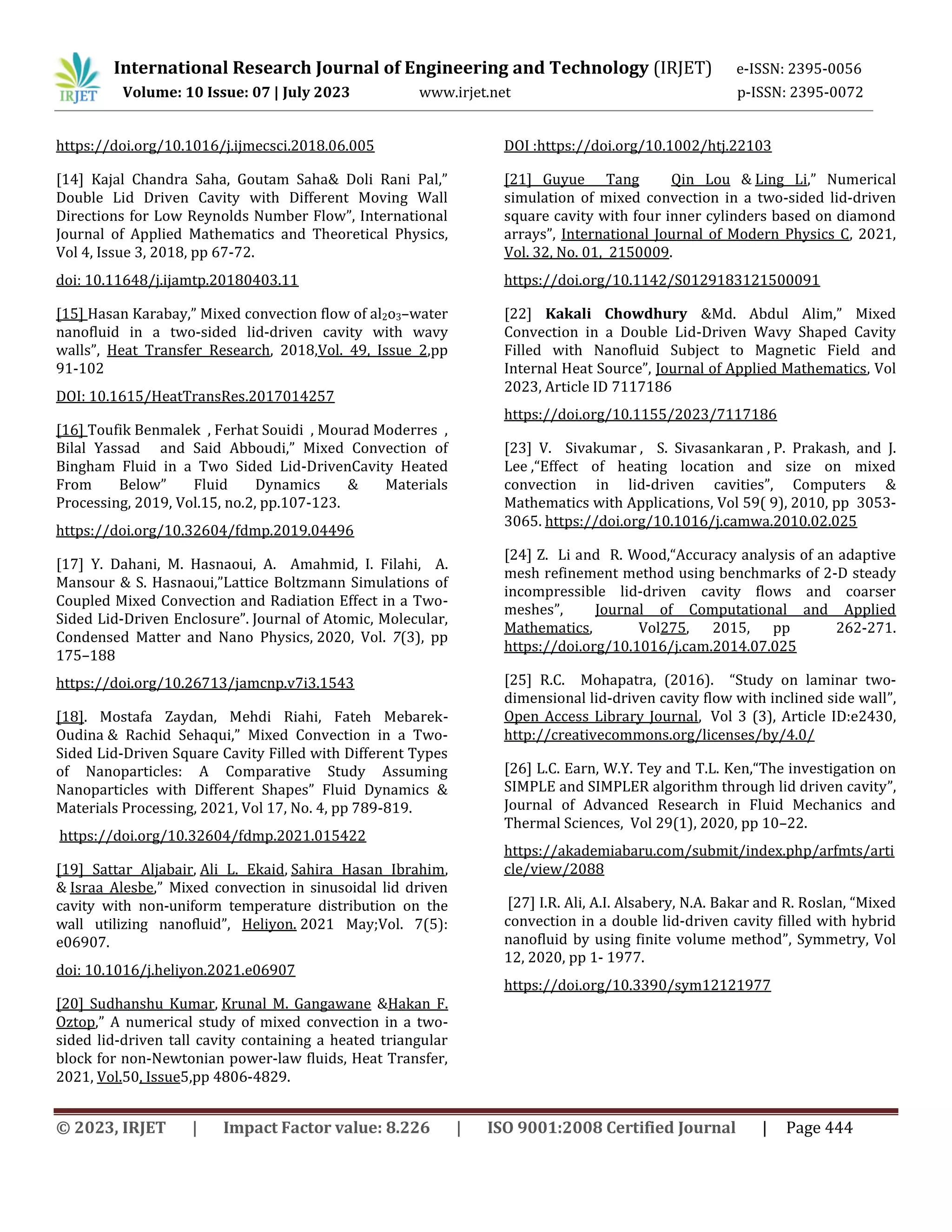 Mixed Convection Flow and Heat Transfer in a Two Sided Lid Driven Cavity Using SIMPLE Algorithm ...
