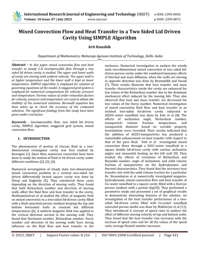 Mixed Convection Flow And Heat Transfer In A Two Sided Lid Driven Cavity Using Simple Algorithm 4852
