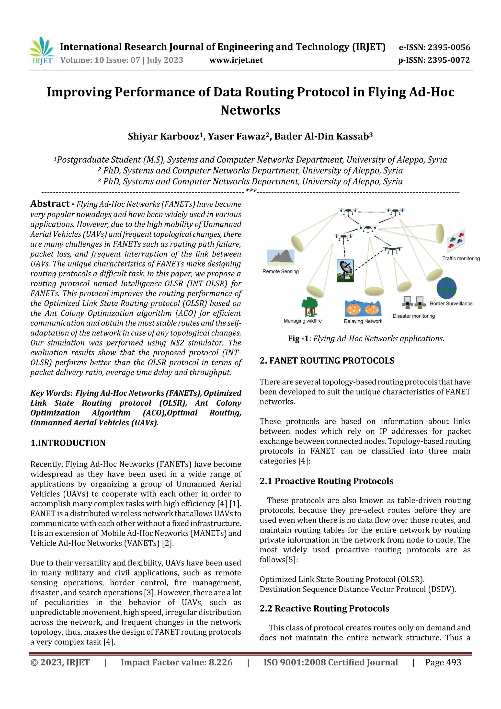 Improving Performance Of Data Routing Protocol In Flying Ad Hoc