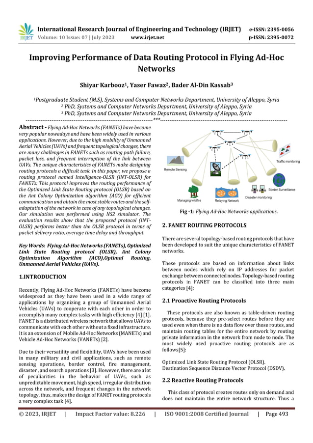 Improving Performance Of Data Routing Protocol In Flying Ad Hoc Networks Pdf