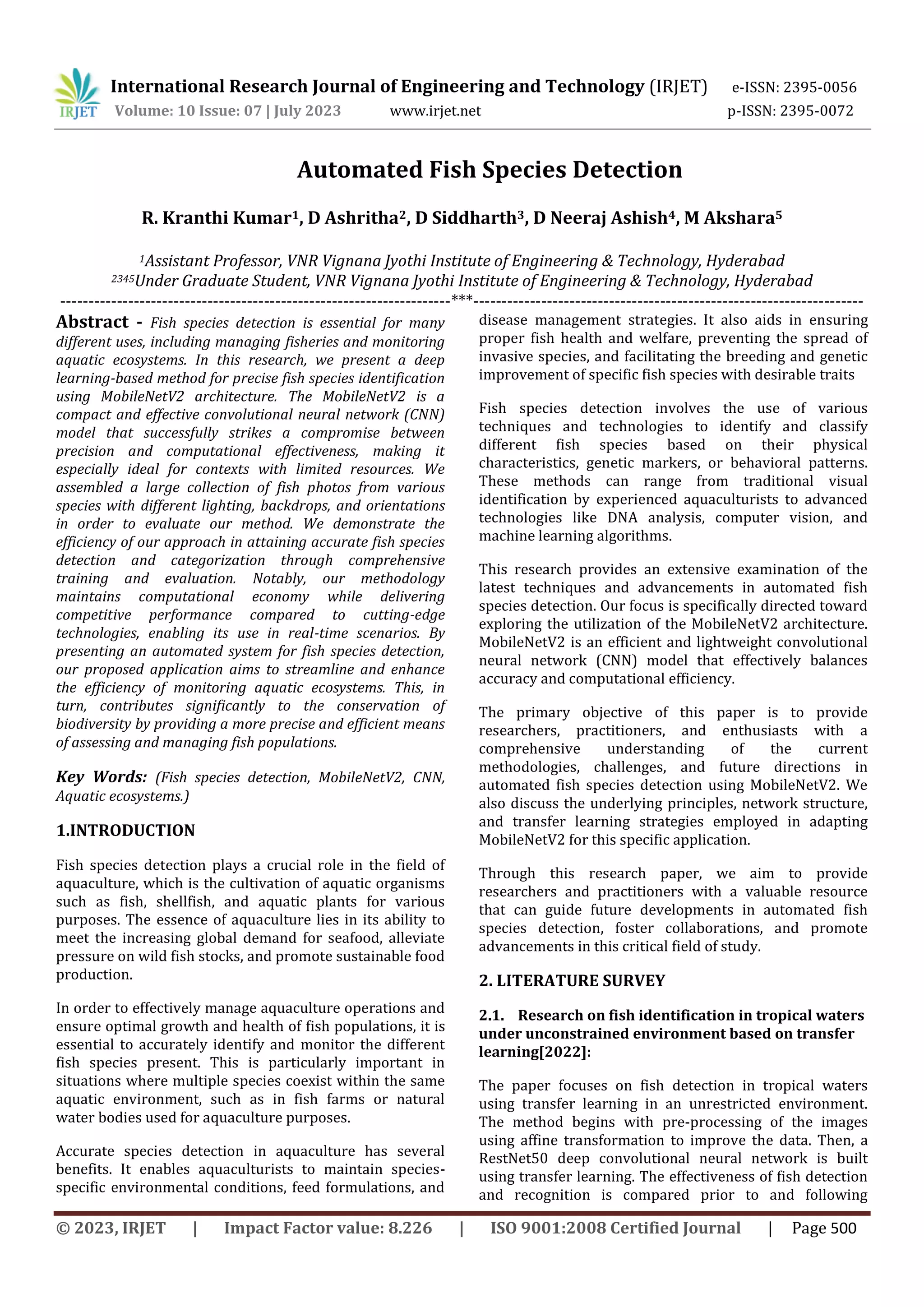 Automated Fish Species Detection | PDF