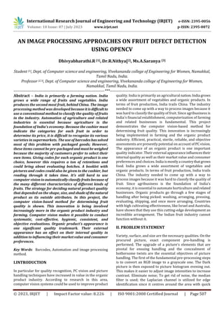 AN IMAGE PROCESSING APPROACHES ON FRUIT DEFECT DETECTION USING OPENCV | PDF
