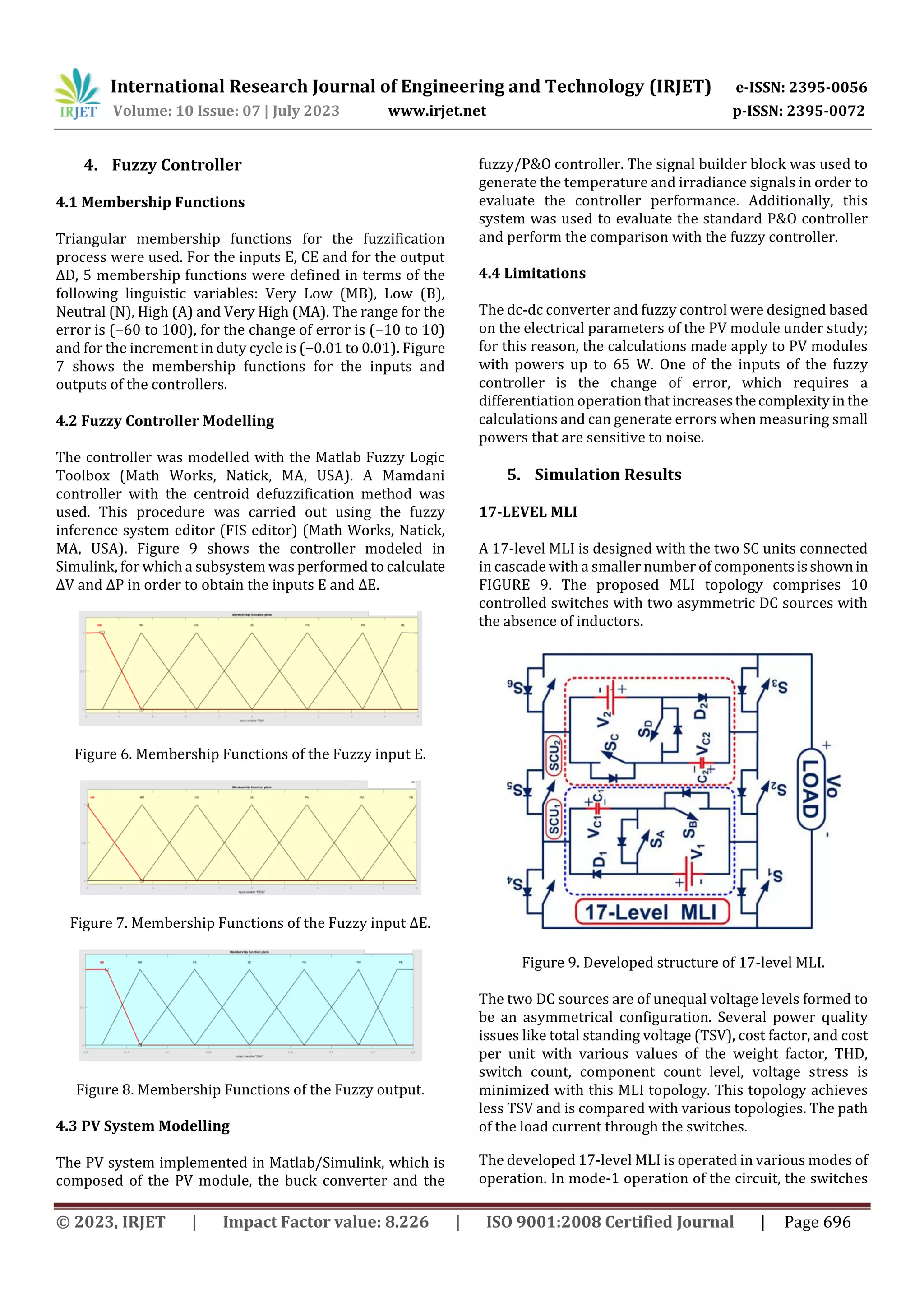 FUZZY LOGIC CONTROLLER BASED MPPT METHODS FOR THE MULTILEVEL INVERTERS TO THE ELECTRIC VEHICLES ...