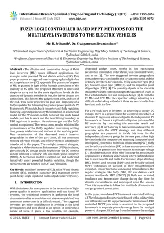 FUZZY LOGIC CONTROLLER BASED MPPT METHODS FOR THE MULTILEVEL INVERTERS ...