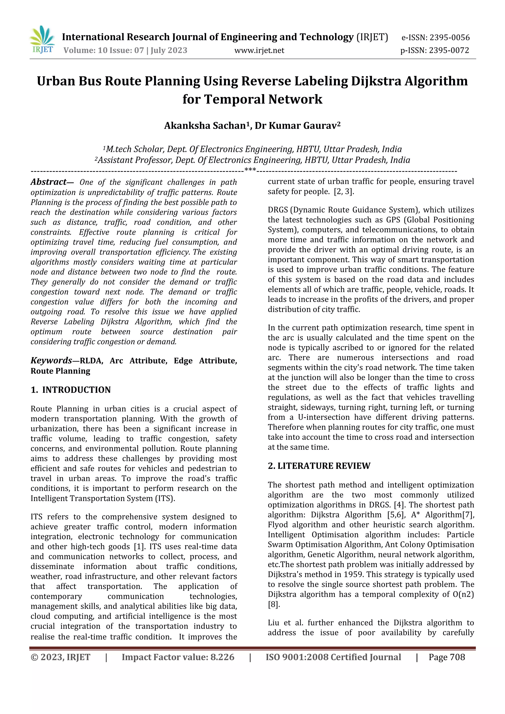 Urban Bus Route Planning Using Reverse Labeling Dijkstra Algorithm For