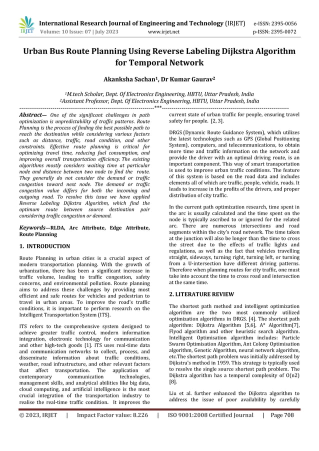 Urban Bus Route Planning Using Reverse Labeling Dijkstra Algorithm for Temporal Network | PDF