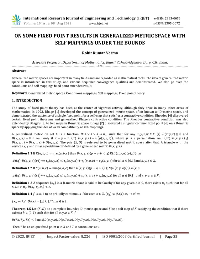 ON SOME FIXED POINT RESULTS IN GENERALIZED METRIC SPACE WITH SELF MAPPINGS UNDER THE BOUNDS | PDF