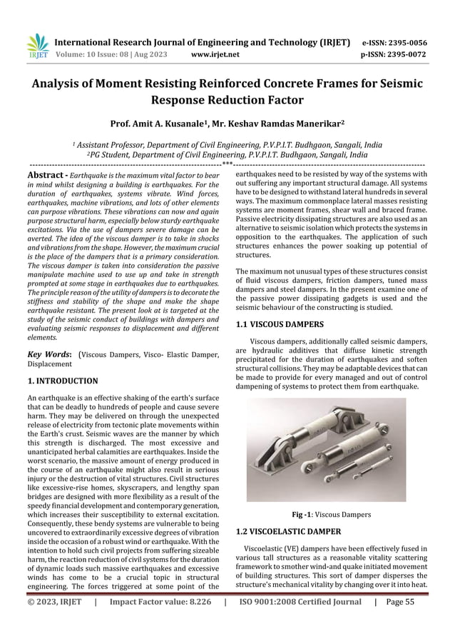 Analysis of Moment Resisting Reinforced Concrete Frames for Seismic Response Reduction Factor ...