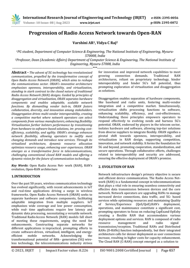 Progression of Radio Access Network towards Open-RAN | PDF