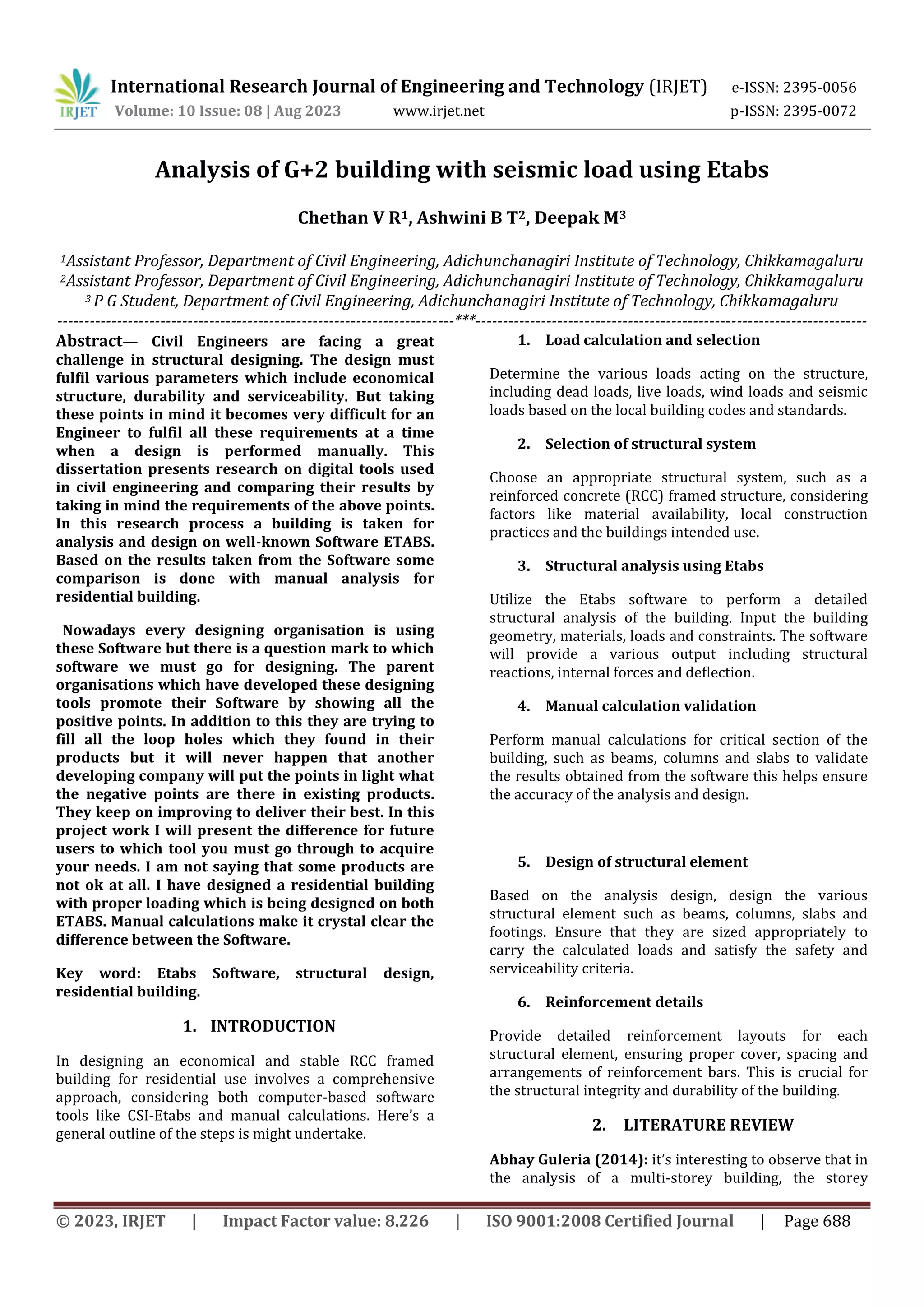 Analysis of G+2 building with seismic load using Etabs | PDF