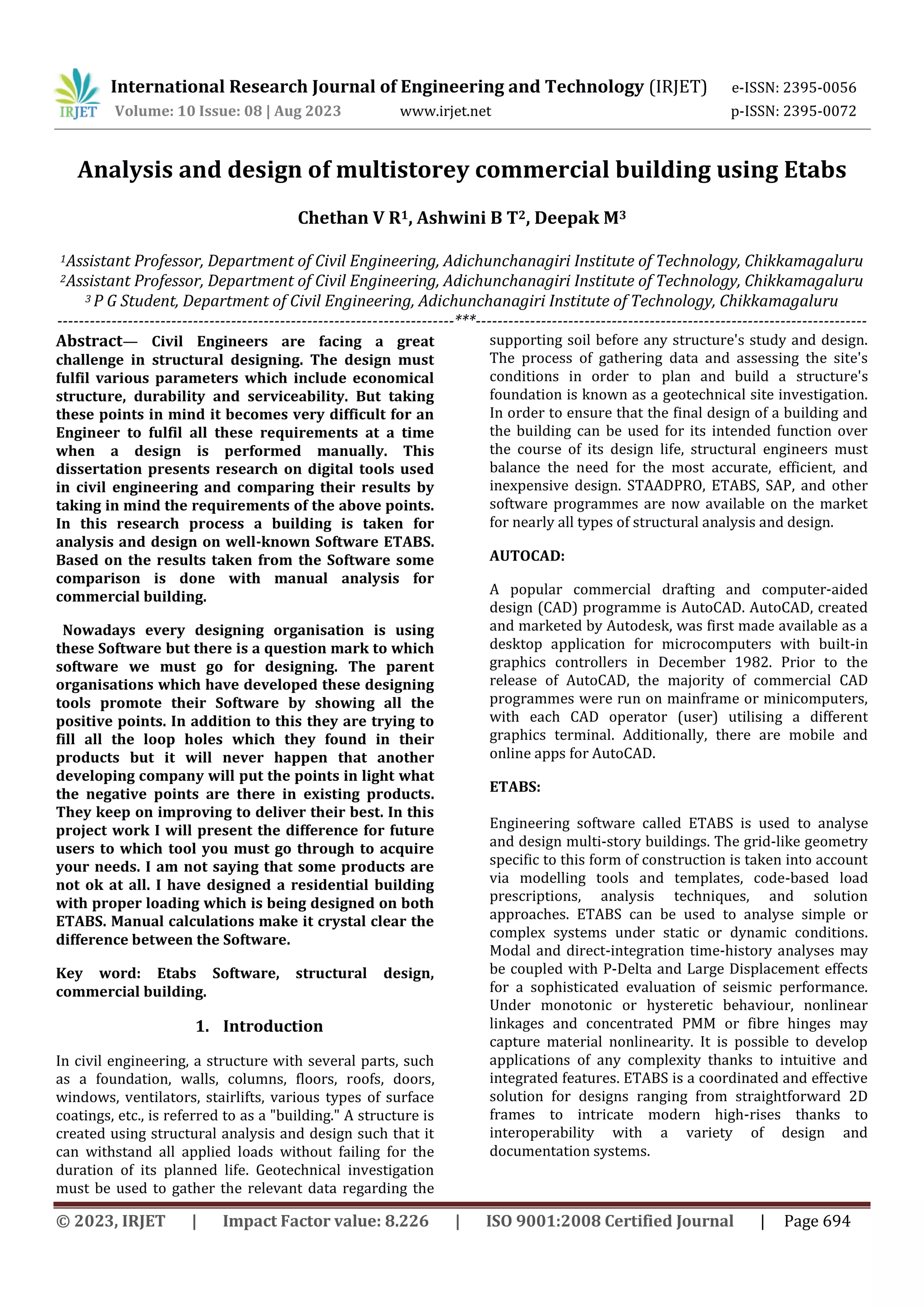 Analysis and design of multistorey commercial building using Etabs | PDF