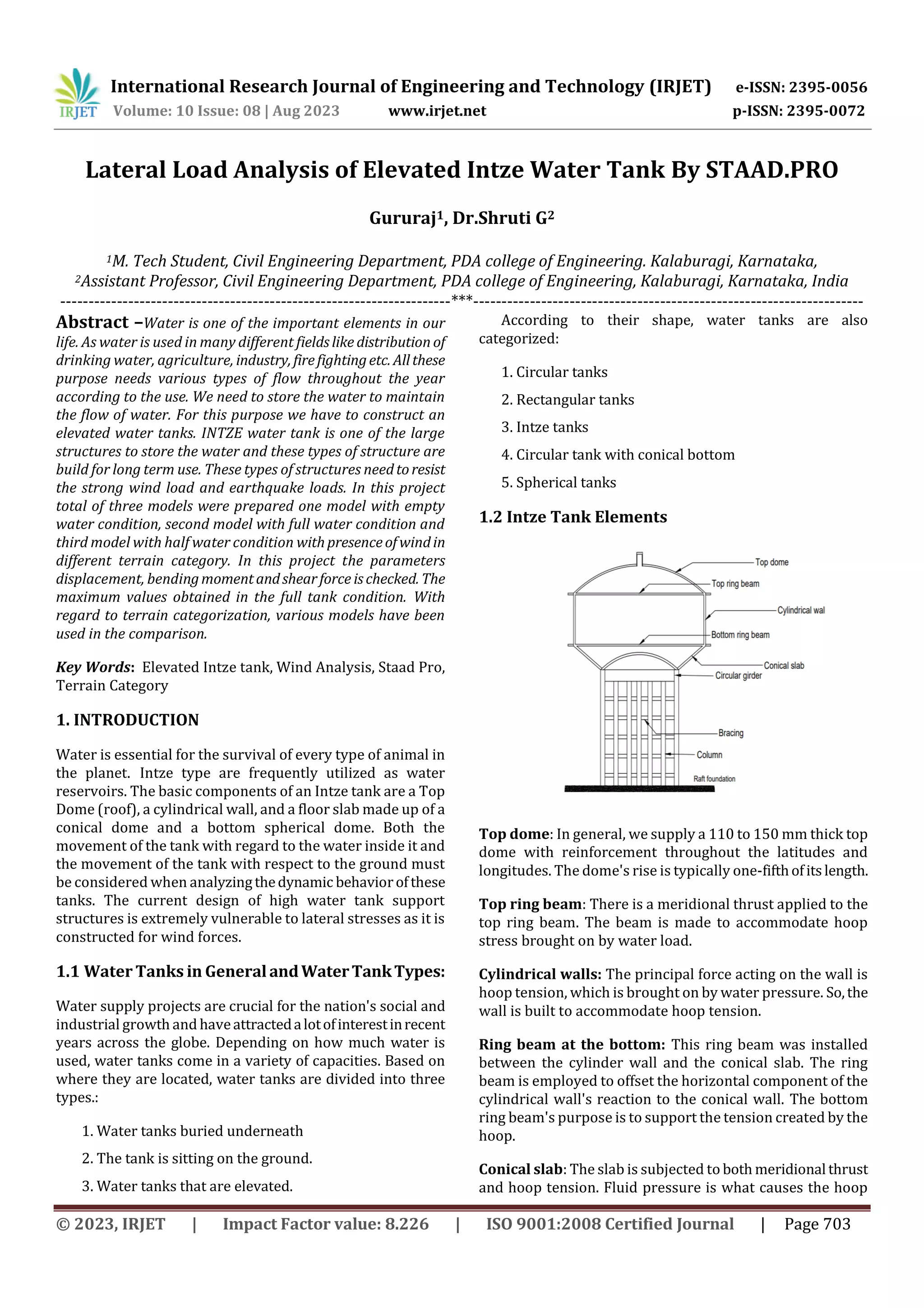 Lateral Load Analysis of Elevated Intze Water Tank By STAAD.PRO