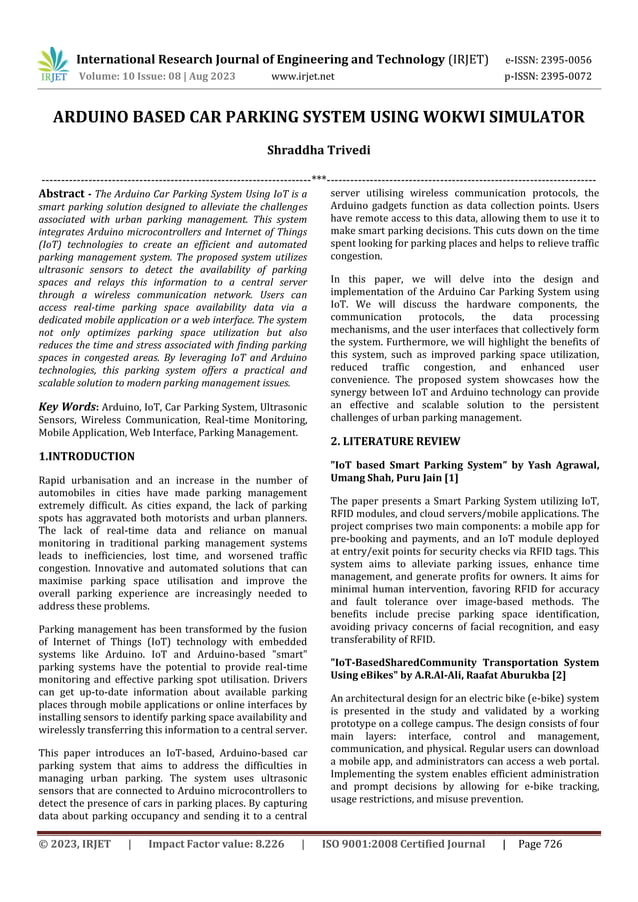 ARDUINO BASED CAR PARKING SYSTEM USING WOKWI SIMULATOR | PDF