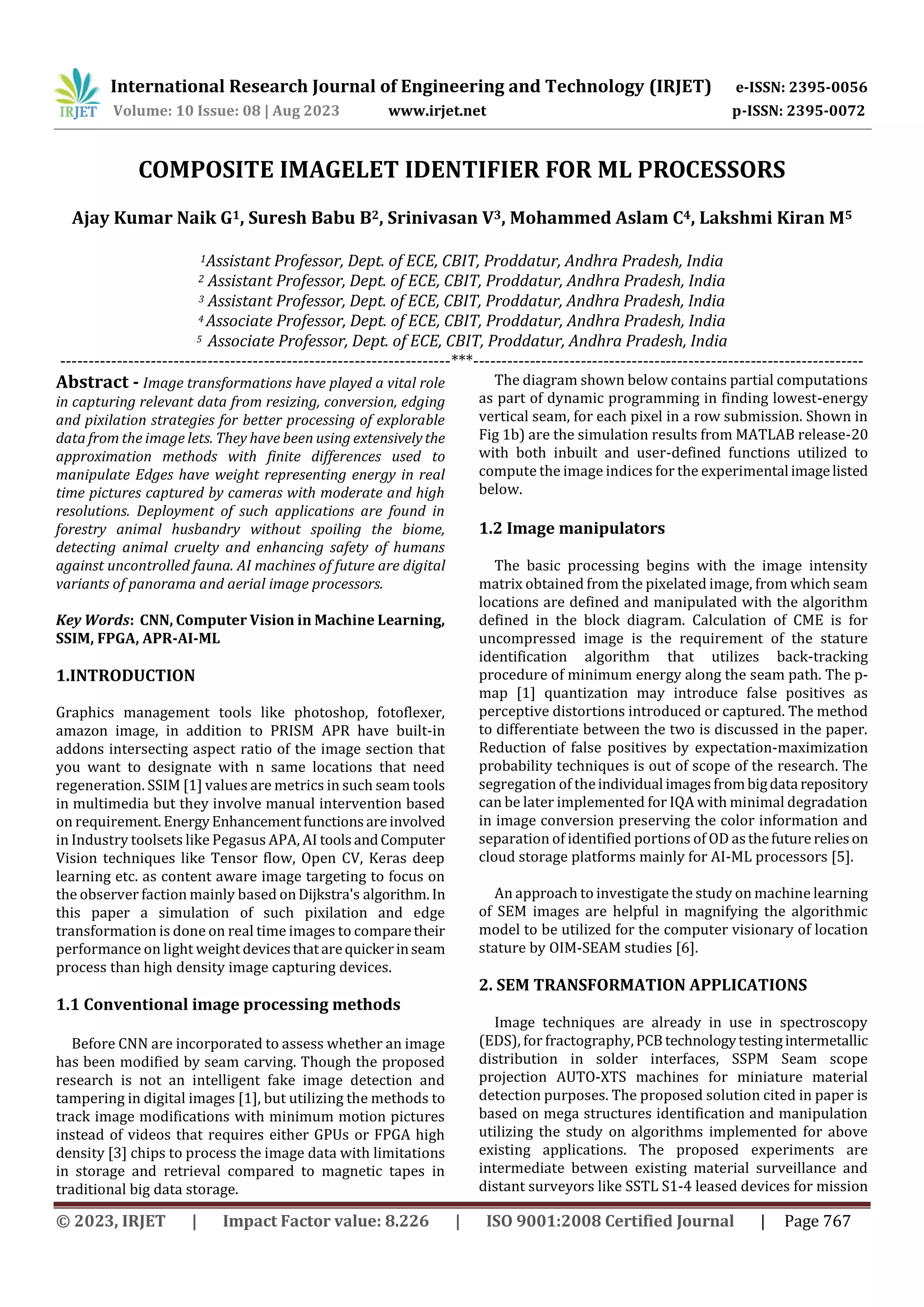 COMPOSITE IMAGELET IDENTIFIER FOR ML PROCESSORS | PDF
