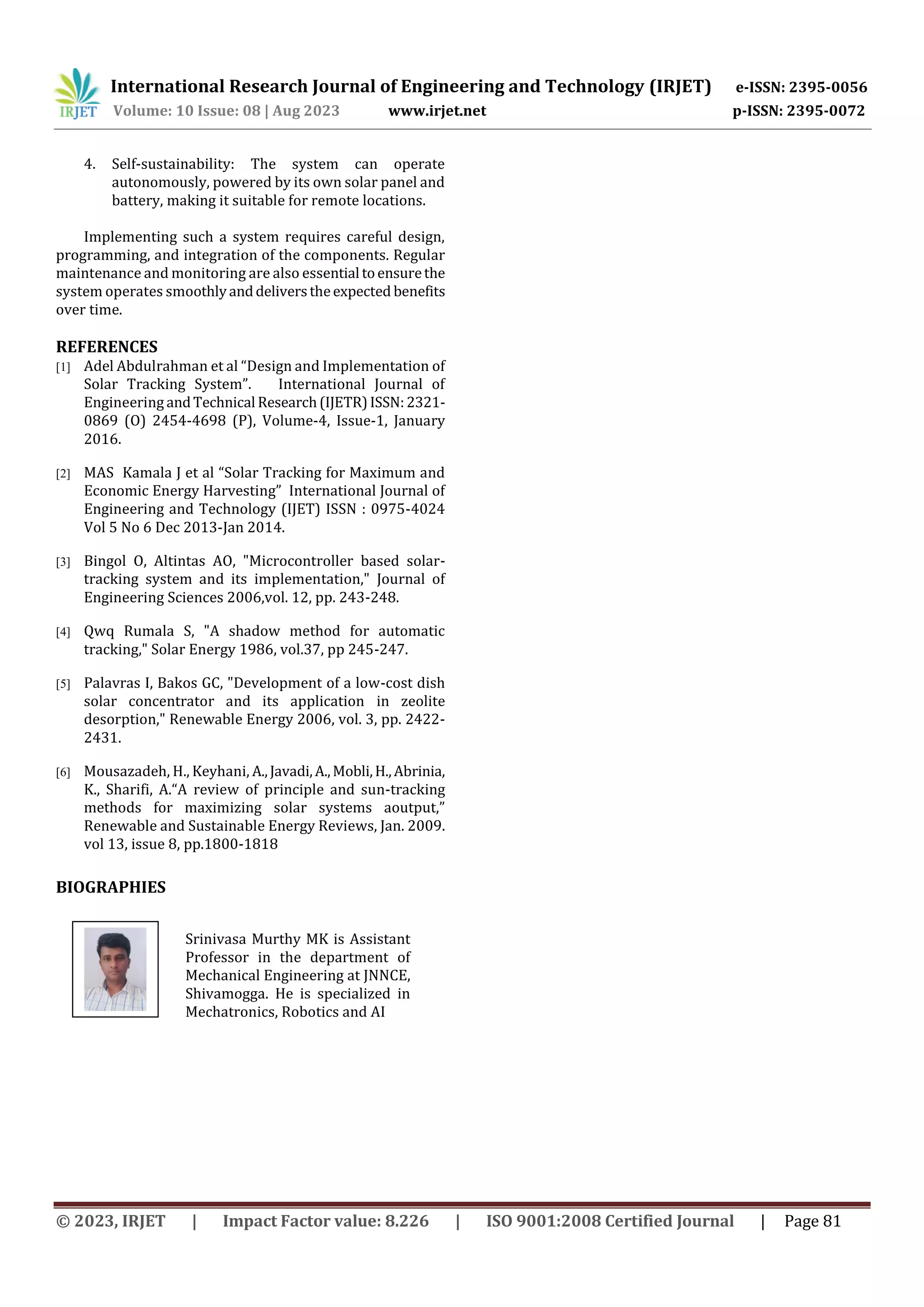 An investigation of an Arduino-based solar tracking system with panel ...