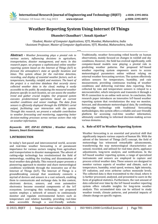 Weather Reporting System Using Internet Of Things | PDF | Internet | Computing