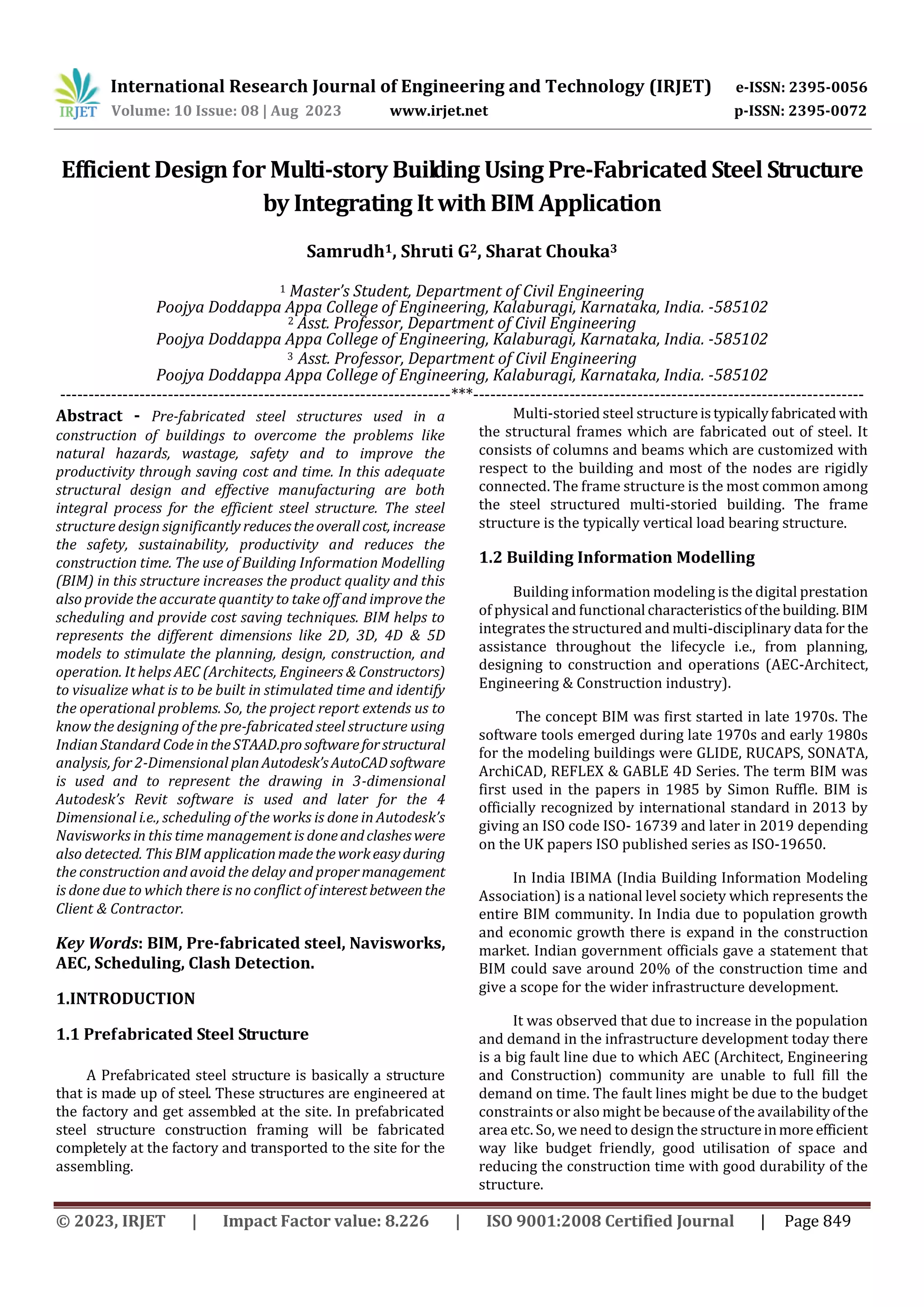 Efficient Design for Multi-story Building Using Pre-Fabricated Steel ...