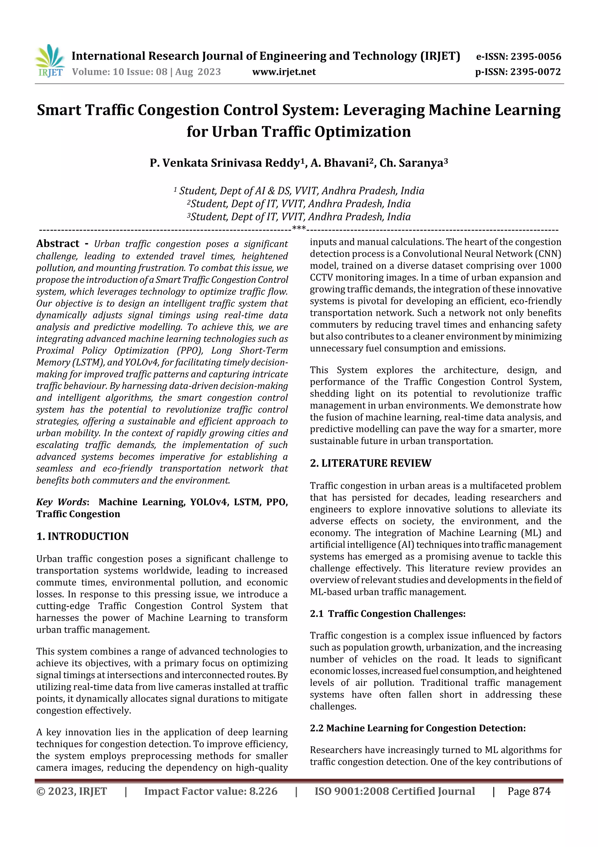 Smart Traffic Congestion Control System: Leveraging Machine Learning ...