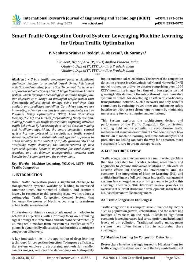 Smart Traffic Congestion Control System Leveraging Machine Learning For Urban Traffic