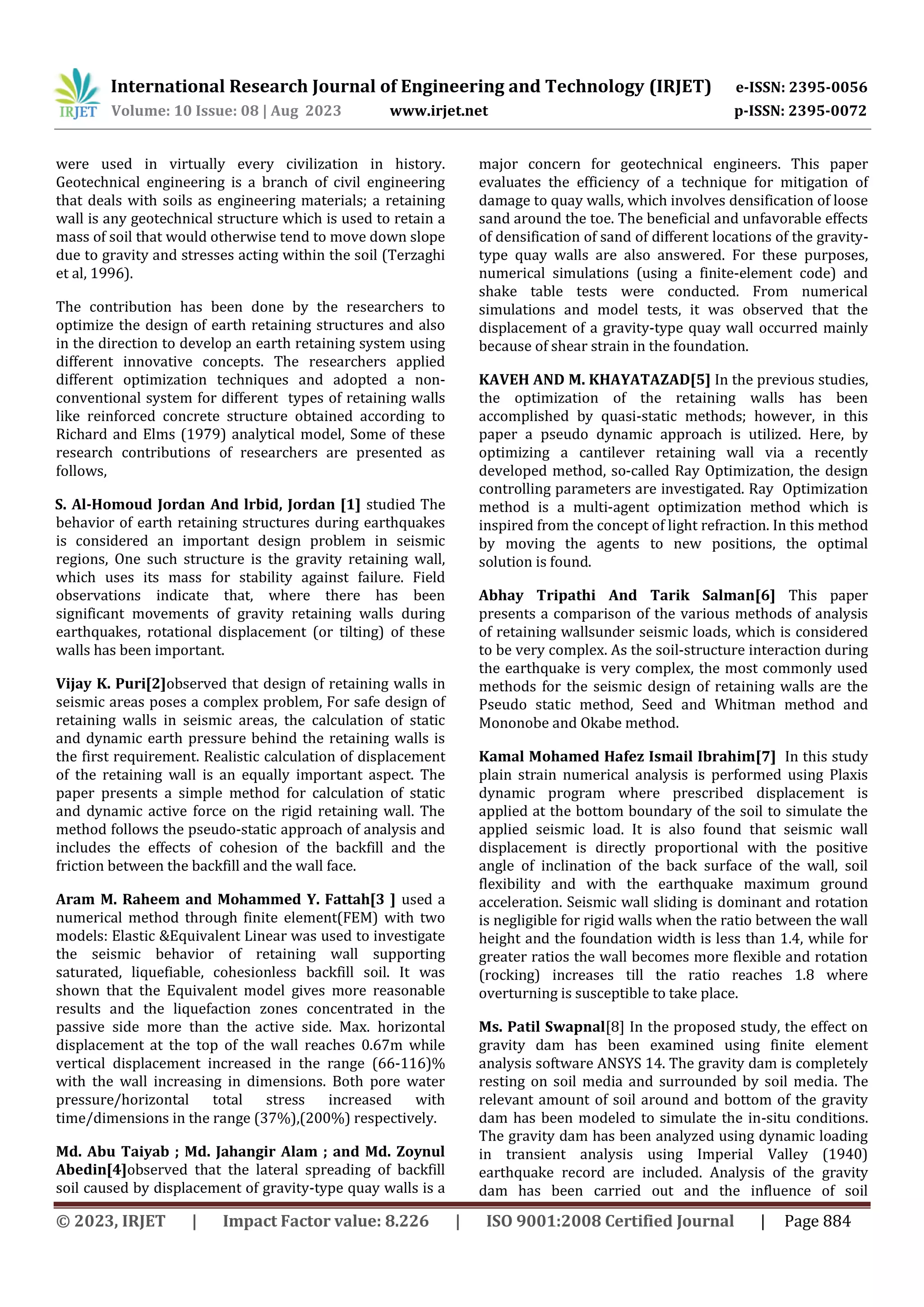 “DYNAMIC ANALYSIS OF GRAVITY RETAINING WALL WITH SOIL STRUCTURE ...