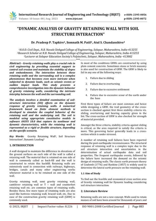 “DYNAMIC ANALYSIS OF GRAVITY RETAINING WALL WITH SOIL STRUCTURE ...