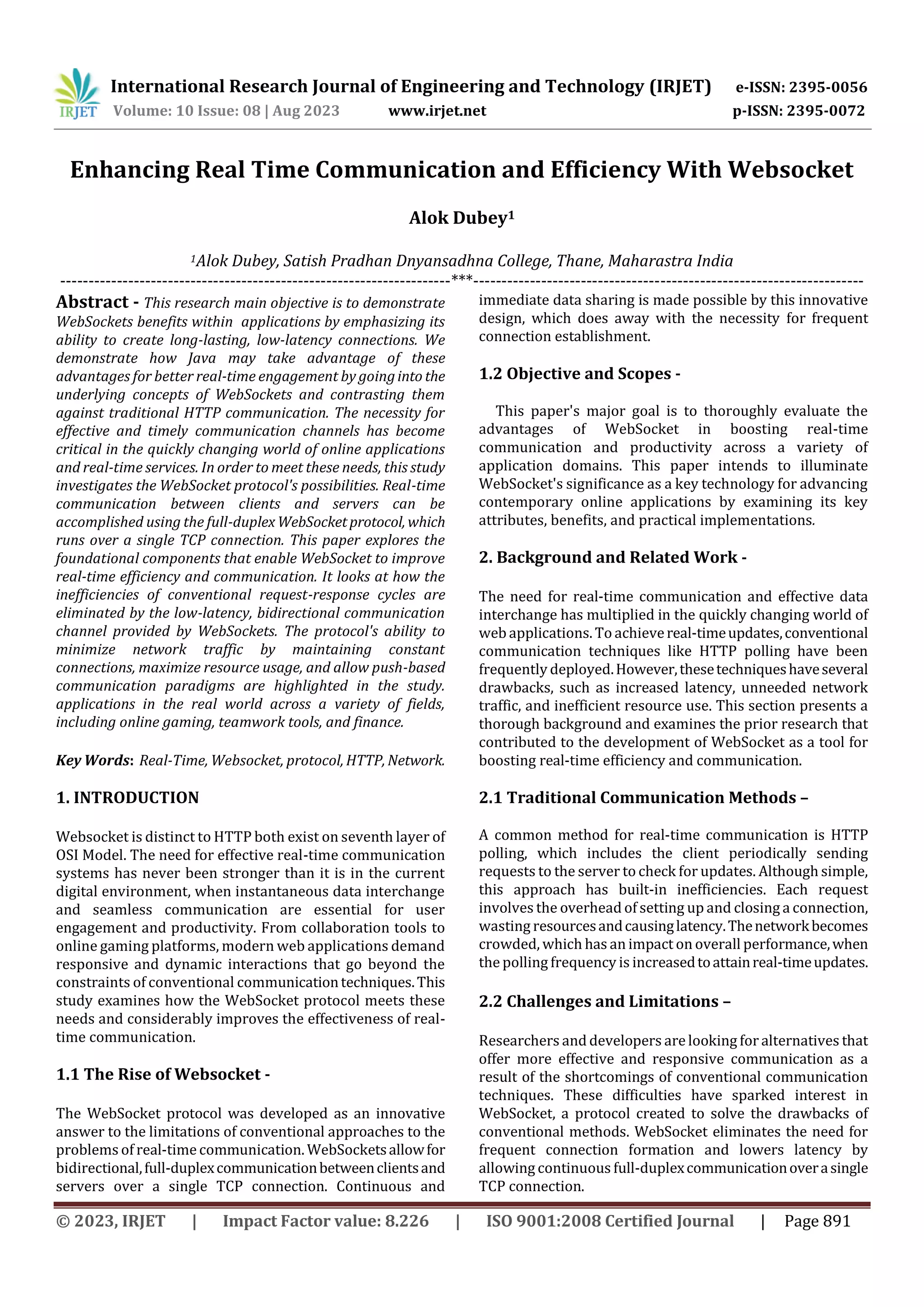 Enhancing Real Time Communication and Efficiency With Websocket | PDF