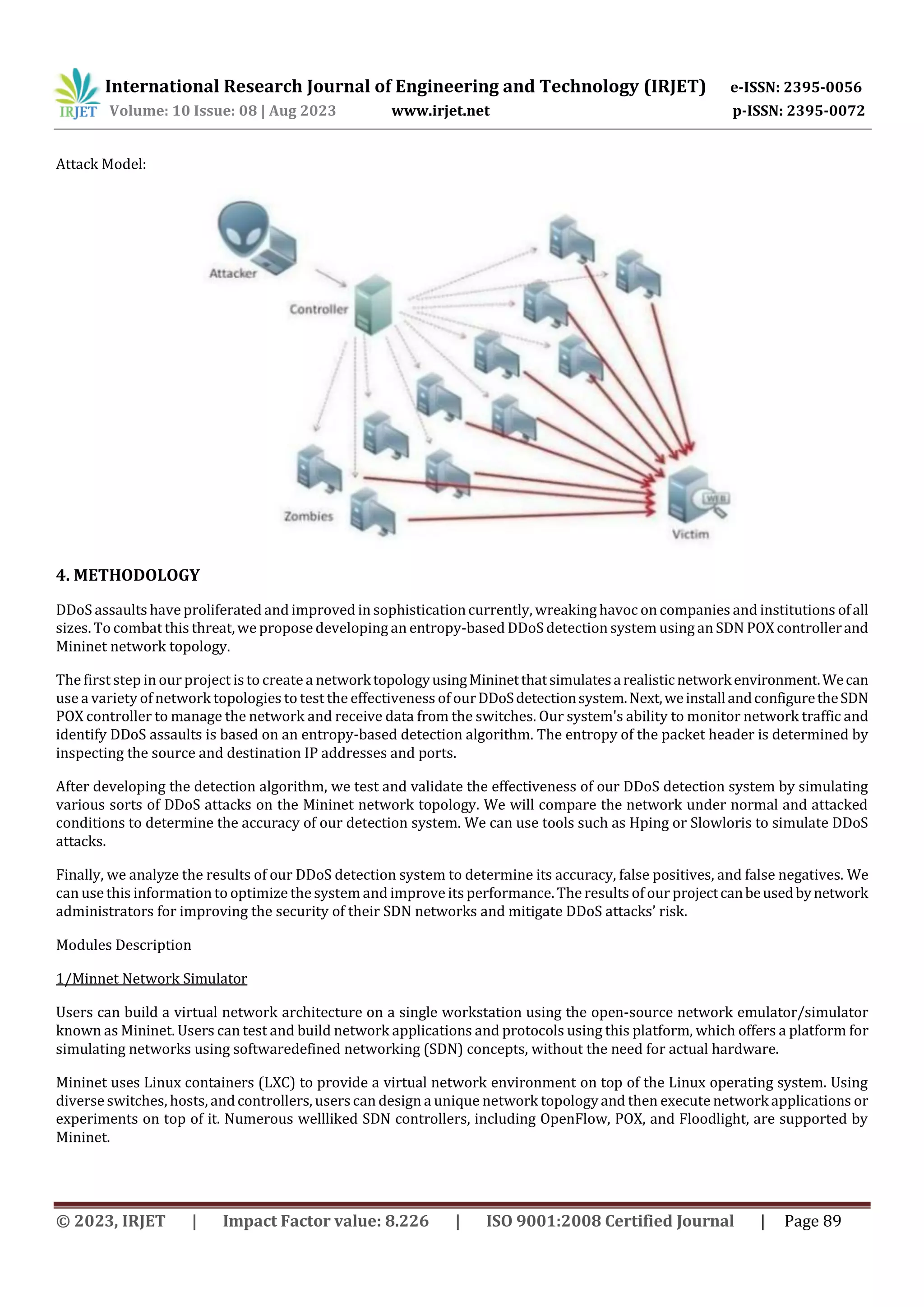 Early Detection And Prevention Of Distributed Denial Of Service Attack Using Software Defined