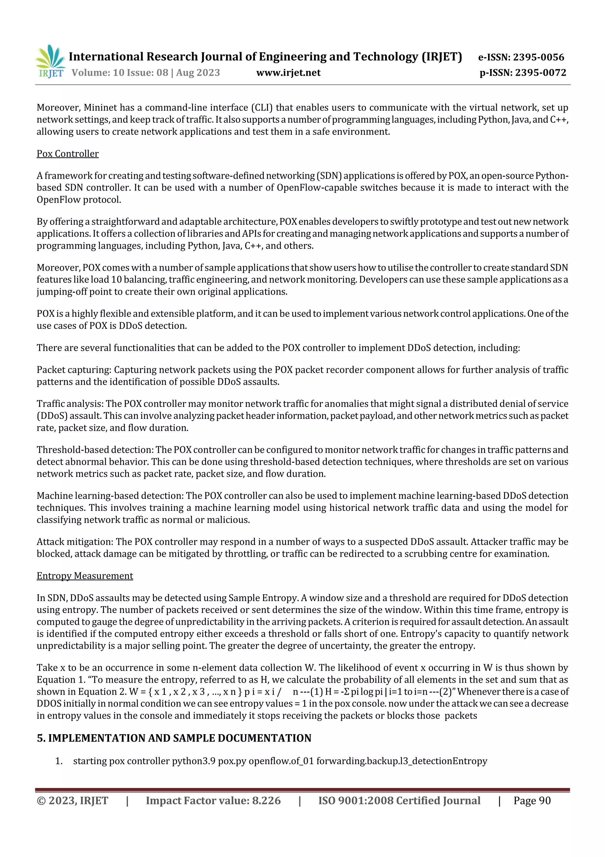 Early Detection and Prevention of Distributed Denial Of Service Attack Using Software- Defined ...