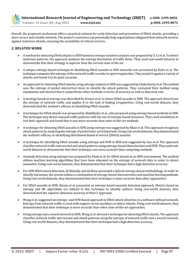Early Detection And Prevention Of Distributed Denial Of Service Attack Using Software Defined