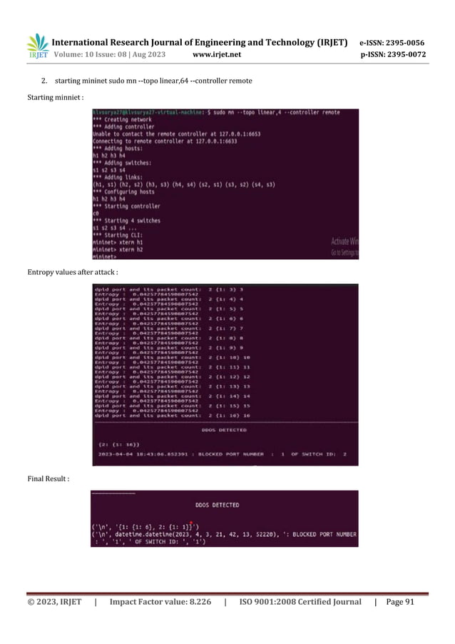 Early Detection And Prevention Of Distributed Denial Of Service Attack Using Software Defined