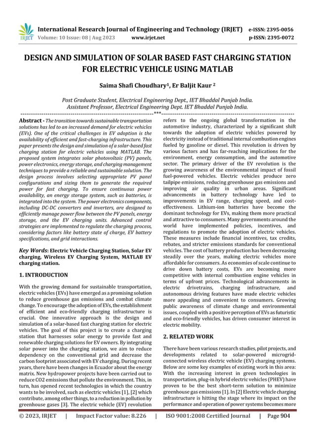 Design And Simulation Of Solar Based Fast Charging Station For Electric Vehicle Using Matlab Pdf