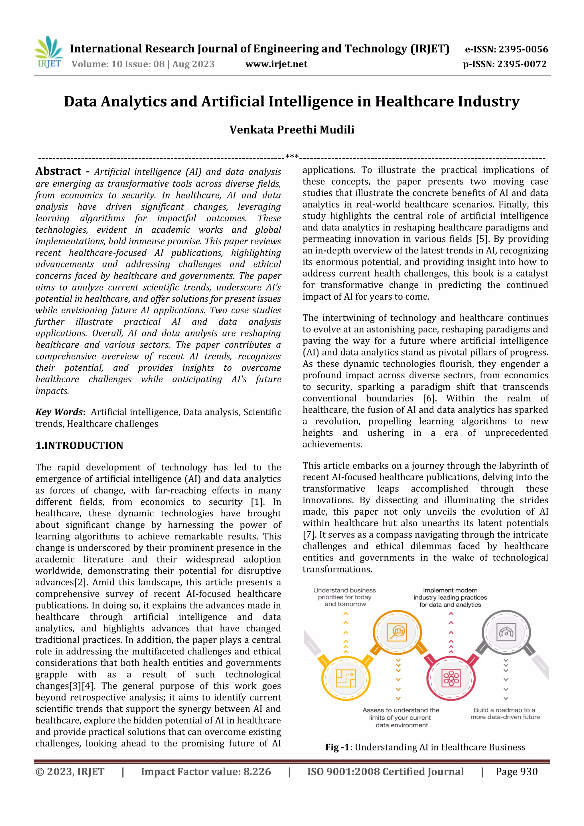 Data Analytics and Artificial Intelligence in Healthcare Industry | PDF