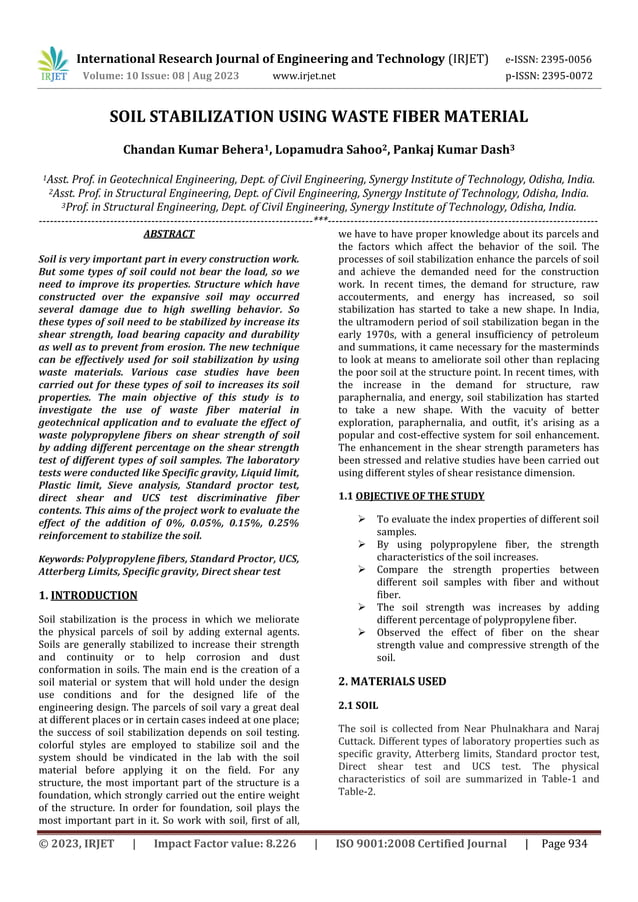 SOIL STABILIZATION USING WASTE FIBER MATERIAL | PDF | Civil Engineering Industry | Industries
