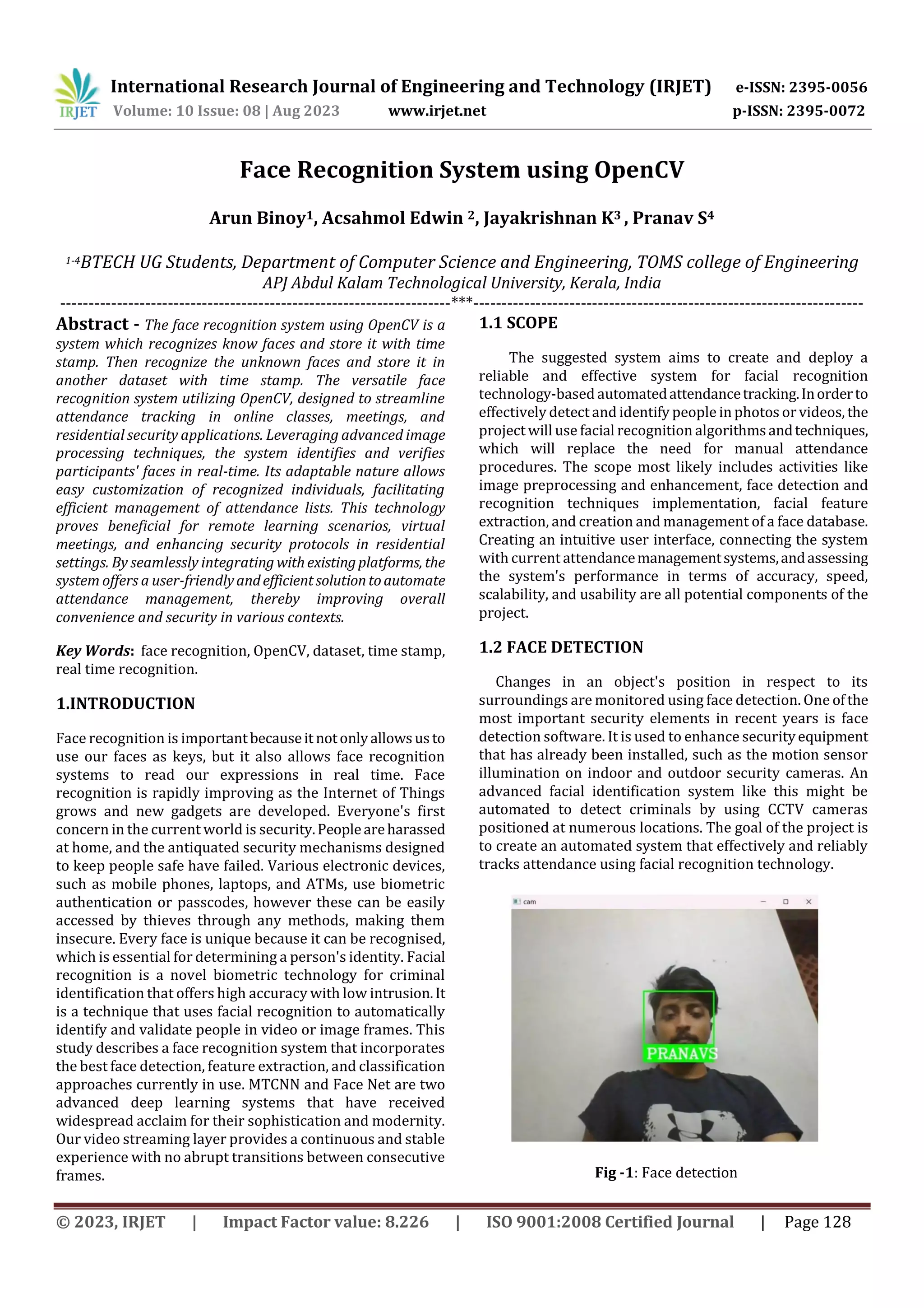 Face Recognition System Using Opencv Pdf