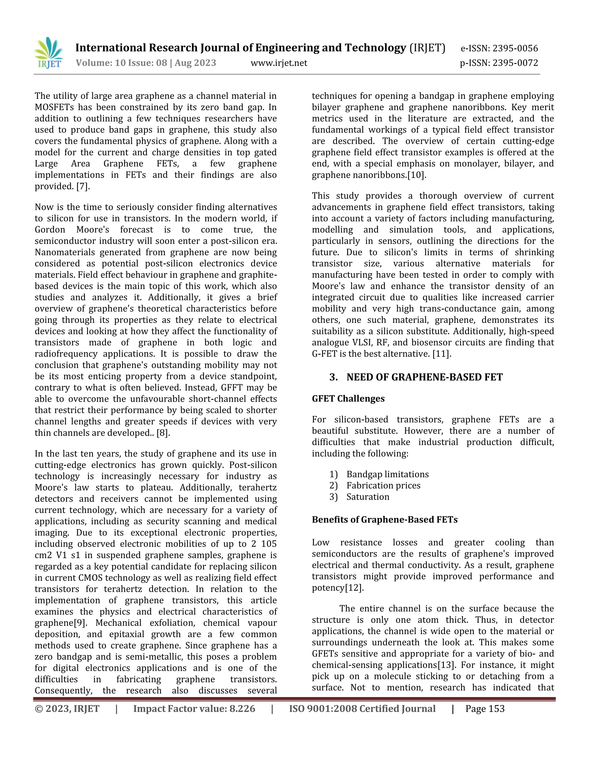 Modeling and Simulation Graphene based Nano FET : A Review | PDF