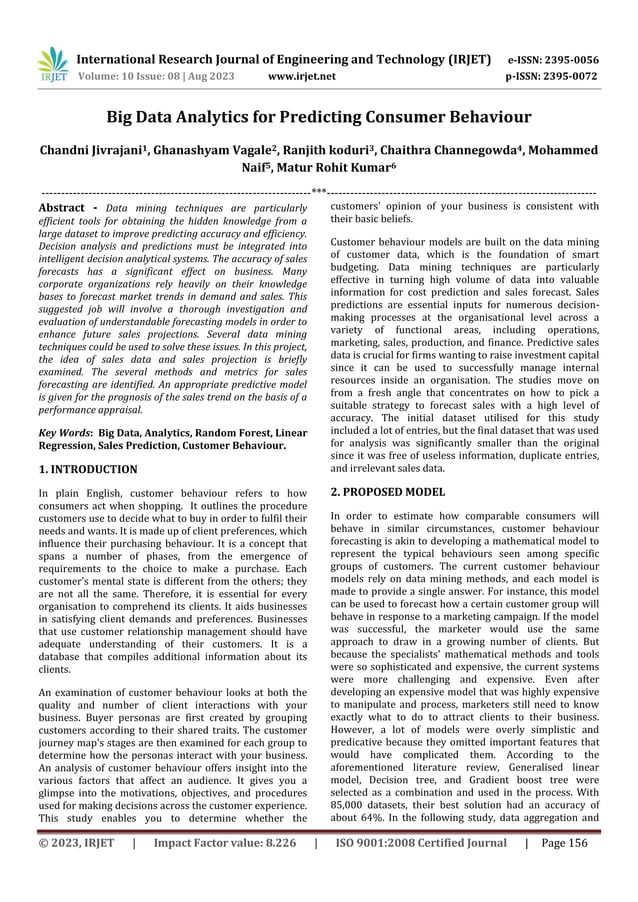 Big Data Analytics for Predicting Consumer Behaviour | PDF