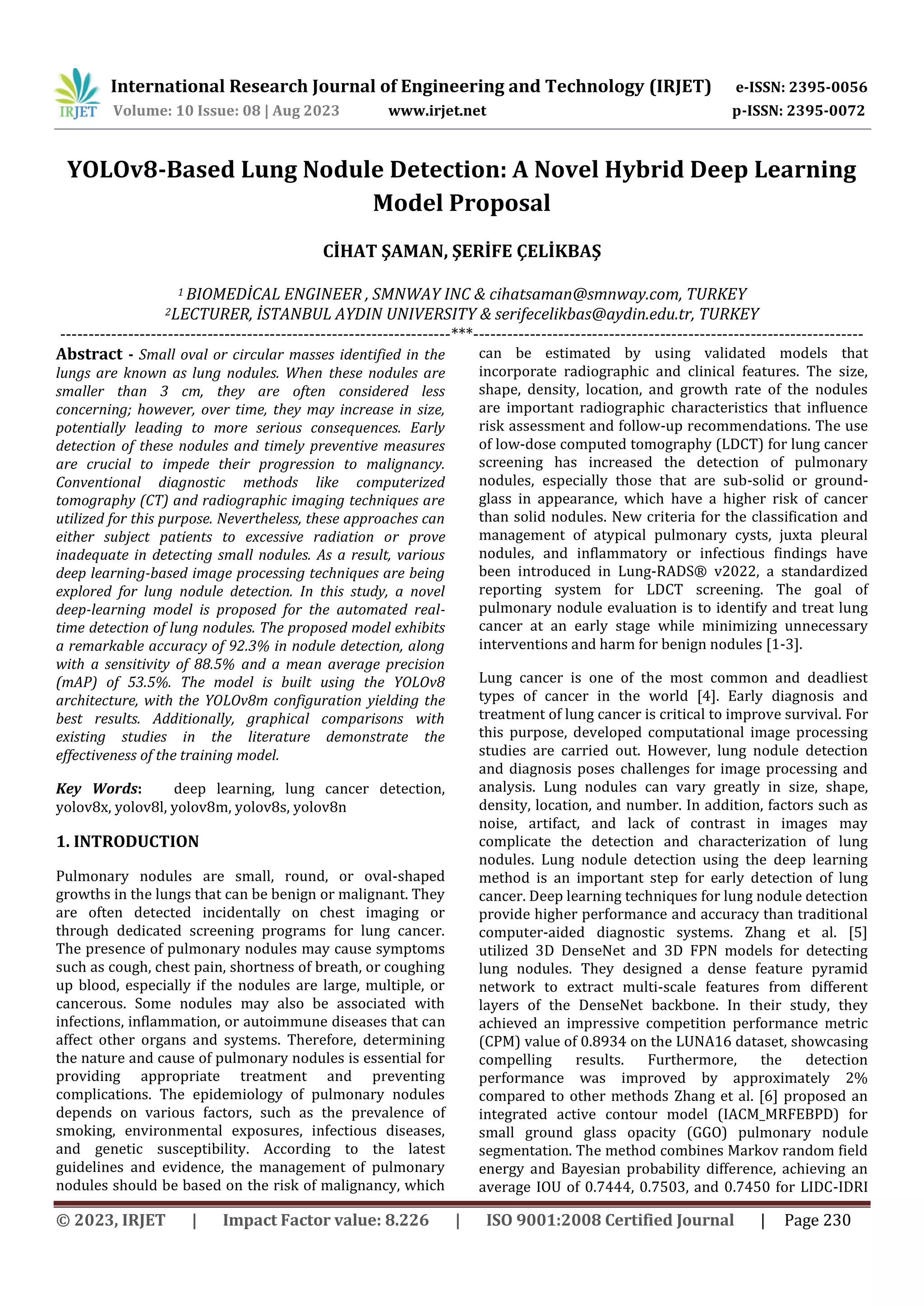 YOLOv8-Based Lung Nodule Detection: A Novel Hybrid Deep Learning Model Proposal | PDF | Lung and ...