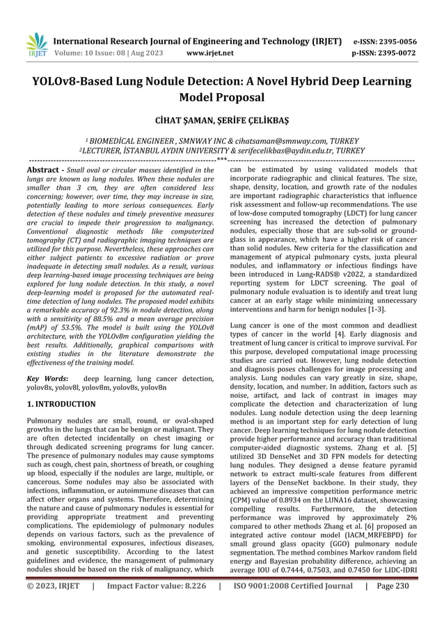 YOLOv8-Based Lung Nodule Detection: A Novel Hybrid Deep Learning Model Proposal | PDF