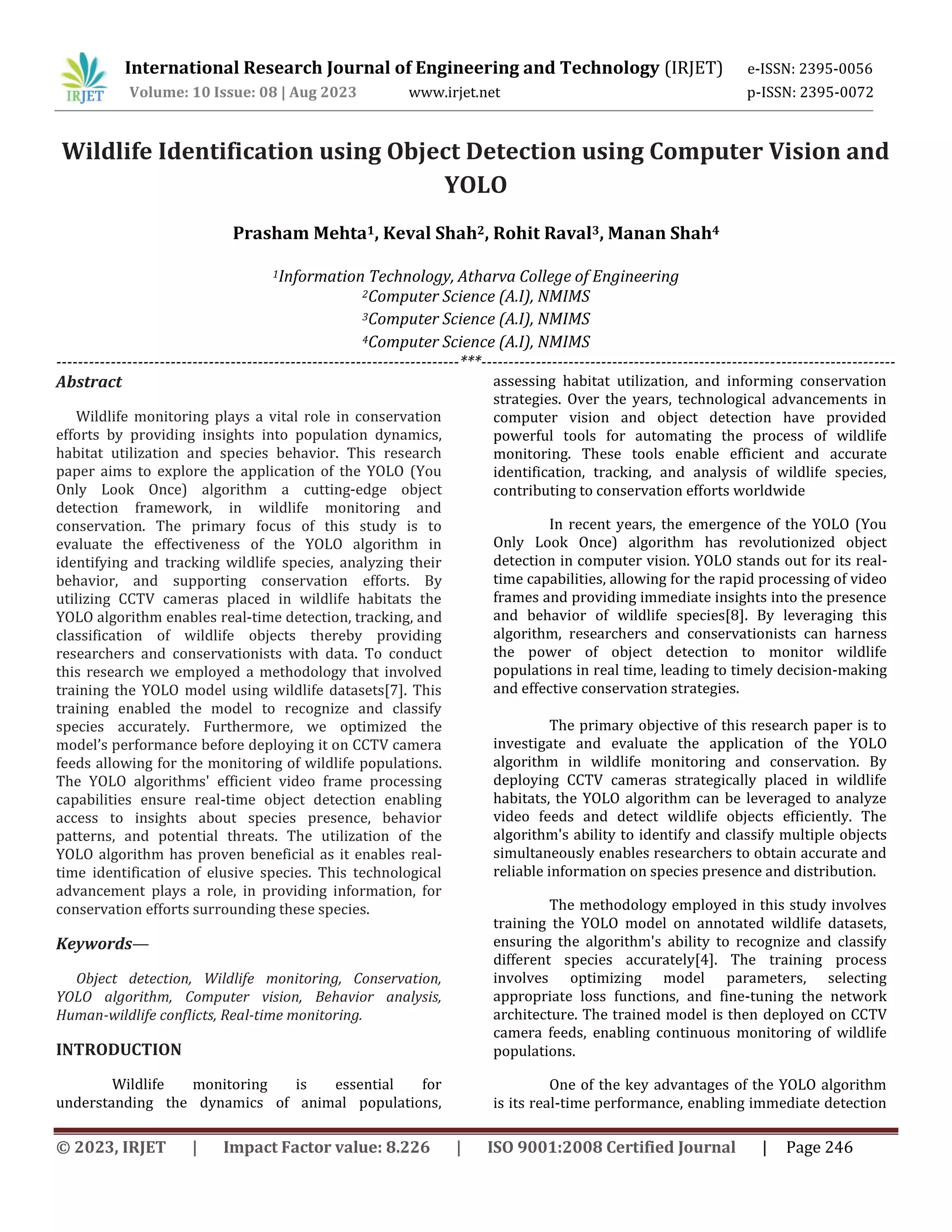 Wildlife Identification Using Object Detection Using Computer Vision
