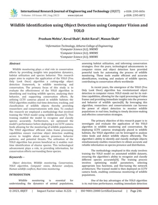Wildlife Identification using Object Detection using Computer Vision and YOLO | PDF