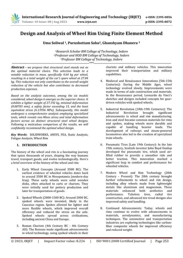 Design and Analysis of Wheel Rim Using Finite Element Method | PDF