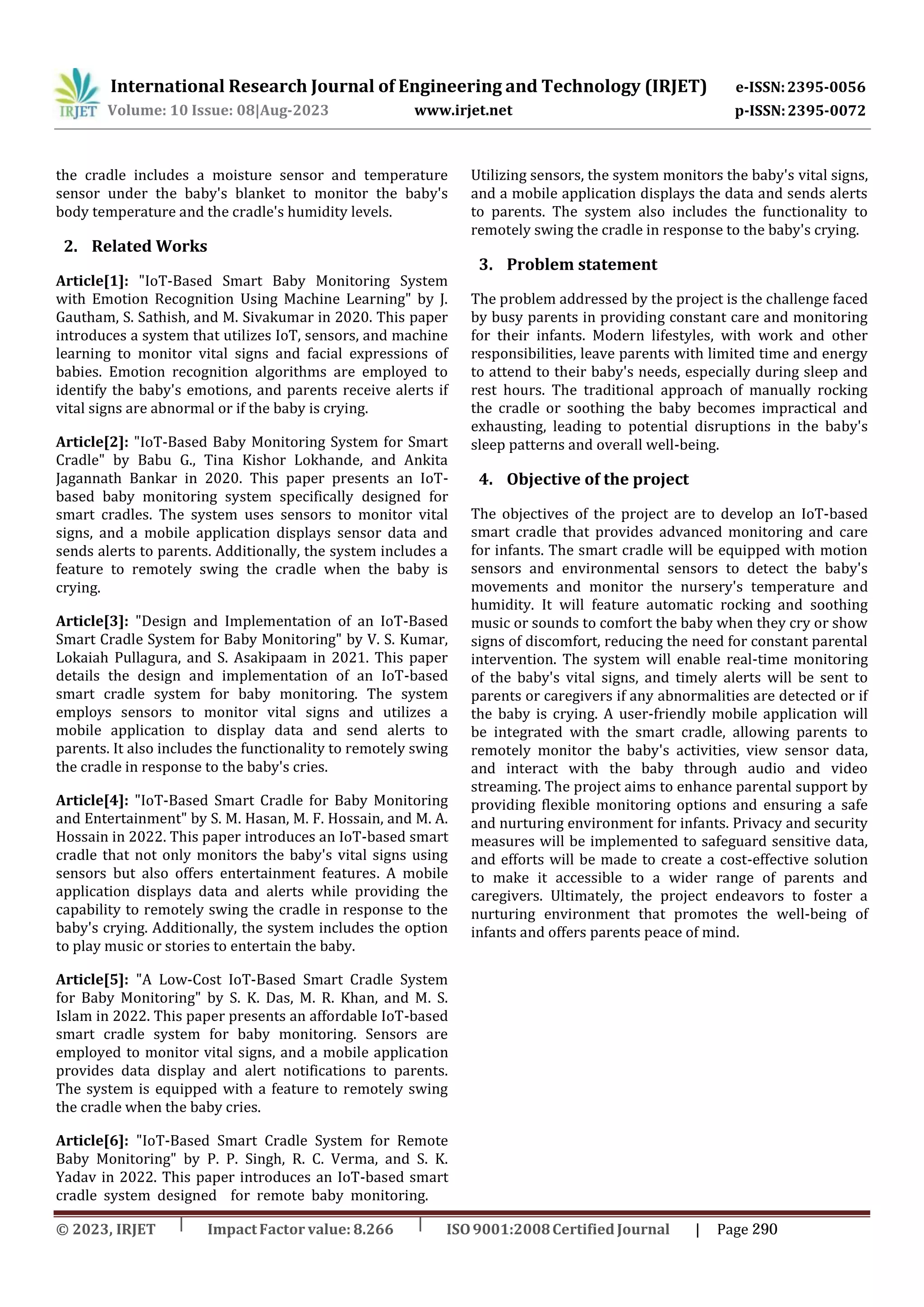 Enhanced Baby Monitoring: IoT-driven Smart Cradle System | PDF