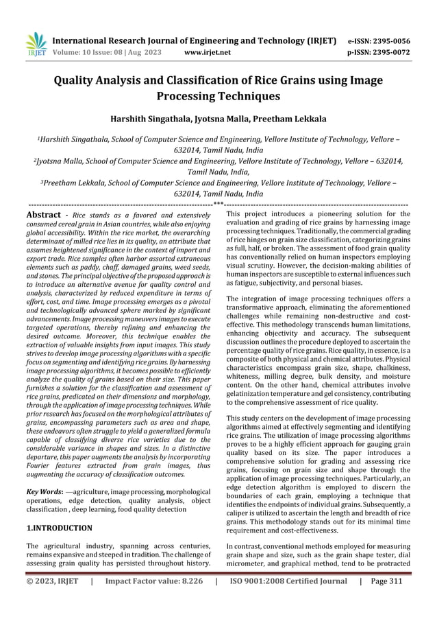 Quality Analysis and Classification of Rice Grains using Image Processing Techniques | PDF ...