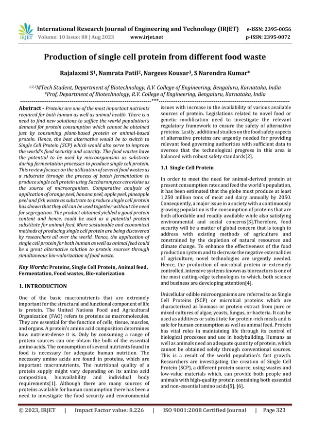 Production of single cell protein from different food waste | PDF