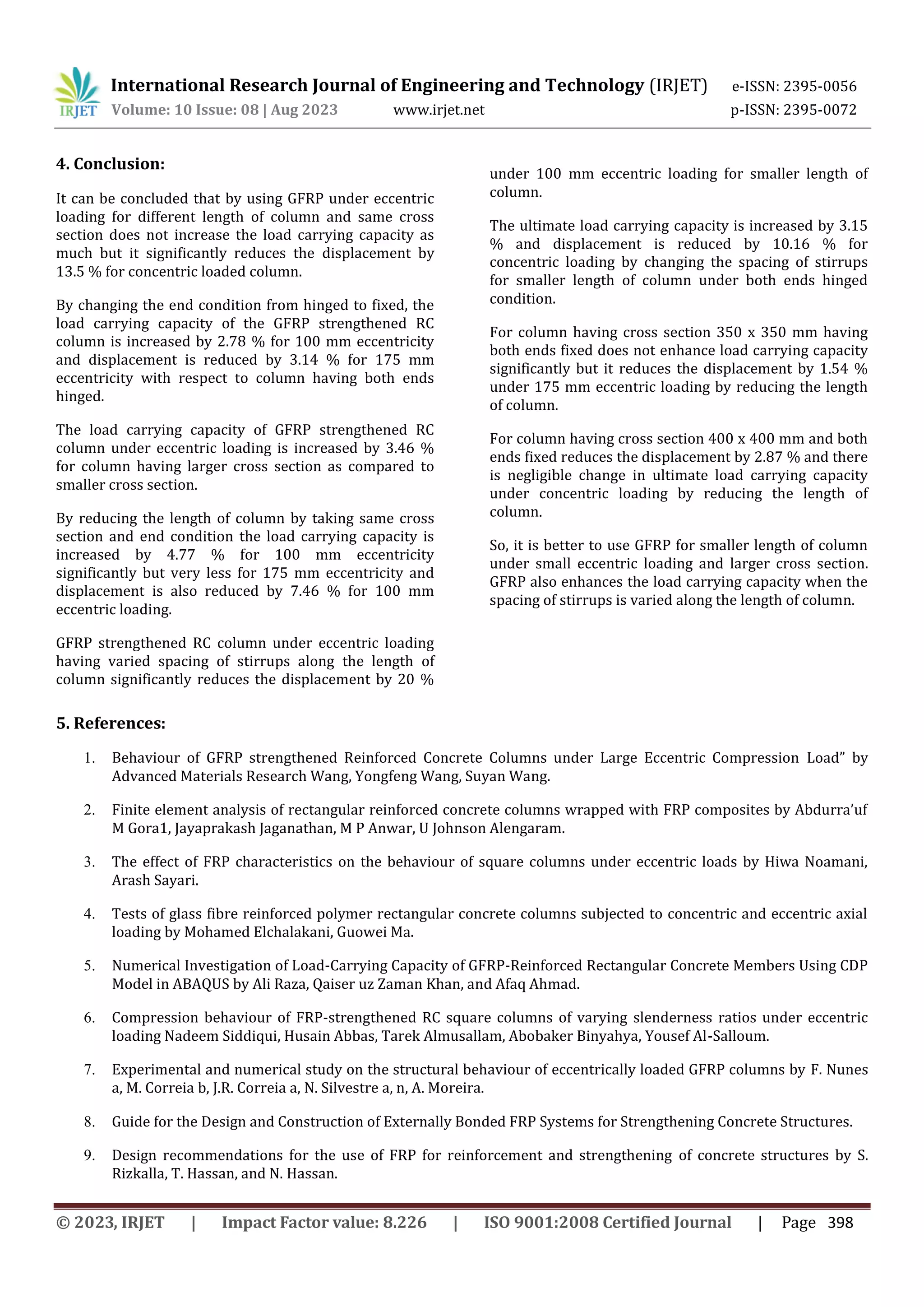 PARAMETRIC STUDY OF GLASS FIBRE REINFORCED POLYMER (GFRP) STRENGTHENED ...