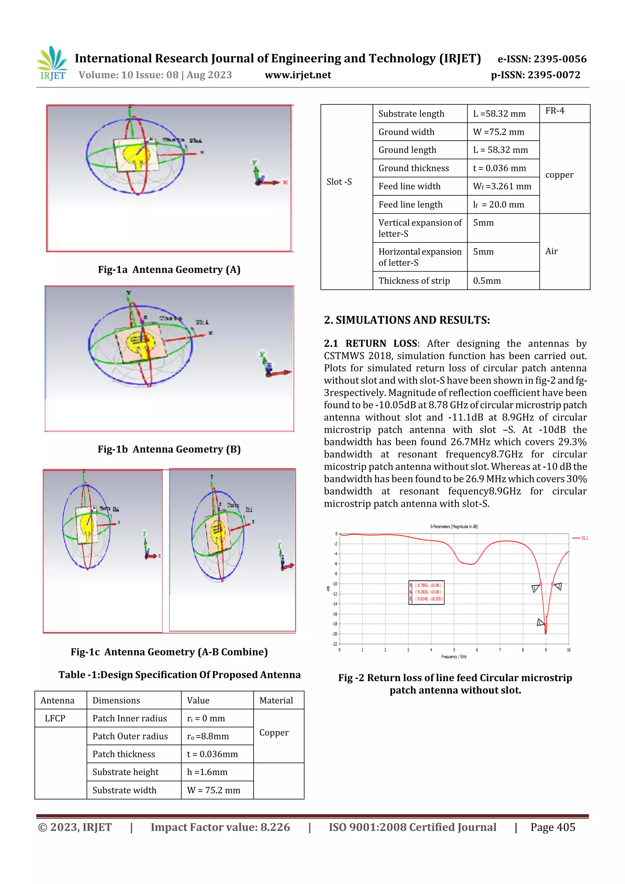 DESIGN AND ANALYSIS OF LINE FEED CIRCULAR MICROSTRIP PATCH ANTENNA ...