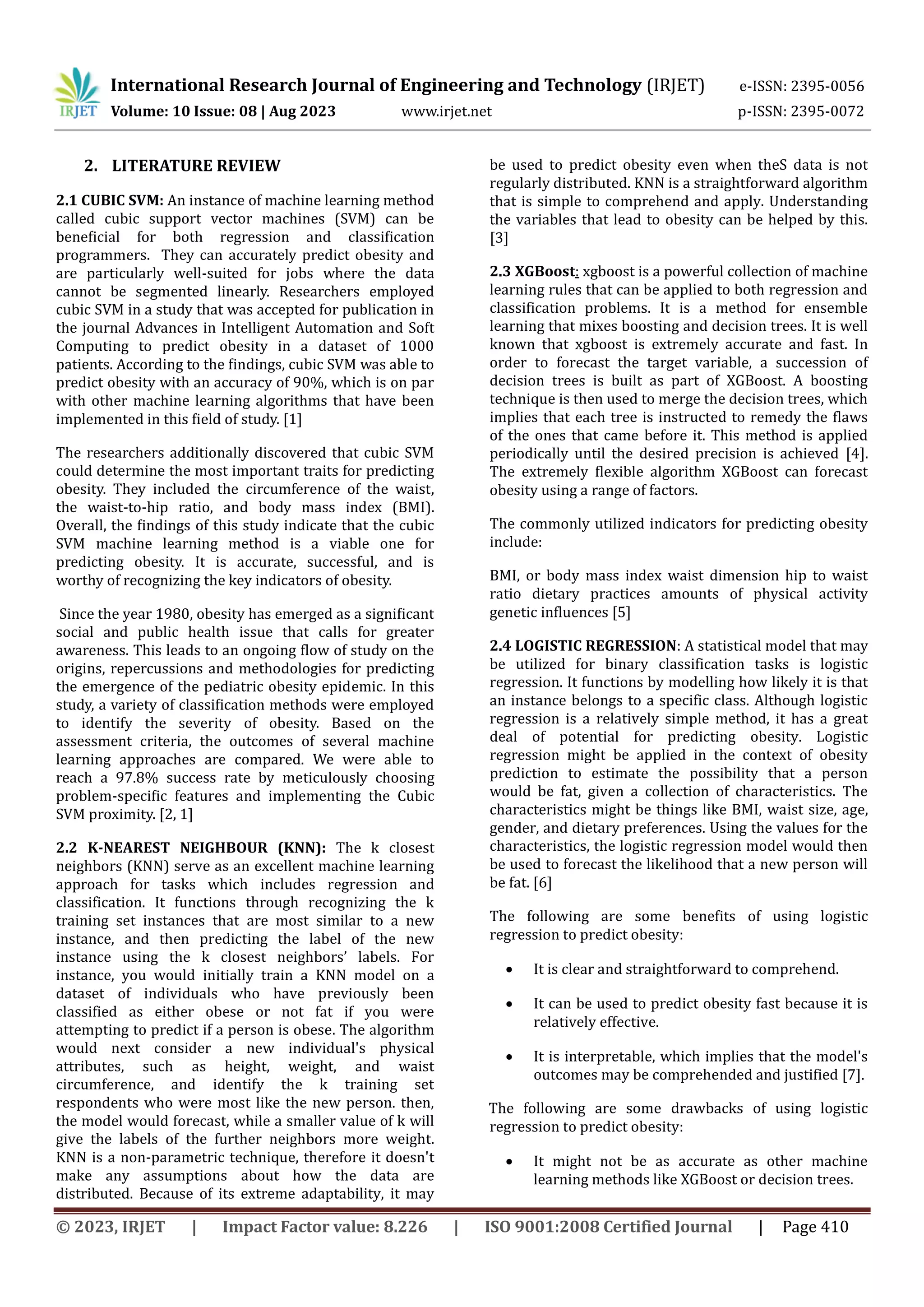 "Predictive Modelling for Overweight and Obesity: Harnessing Machine Learning Methods | PDF
