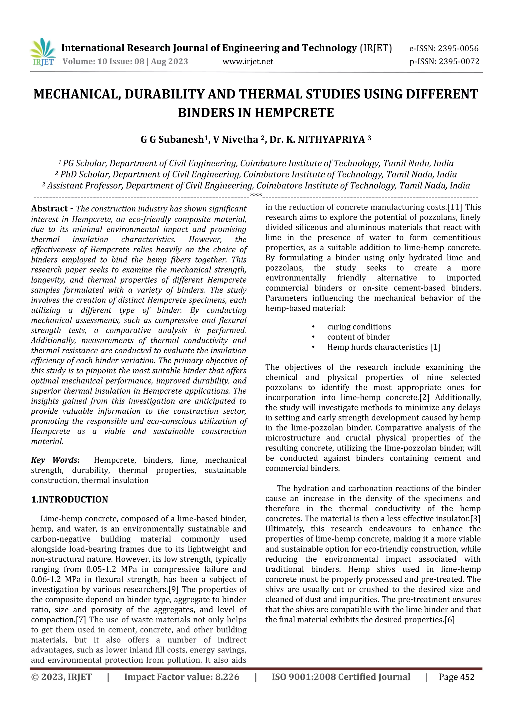 MECHANICAL, DURABILITY AND THERMAL STUDIES USING DIFFERENT BINDERS IN ...