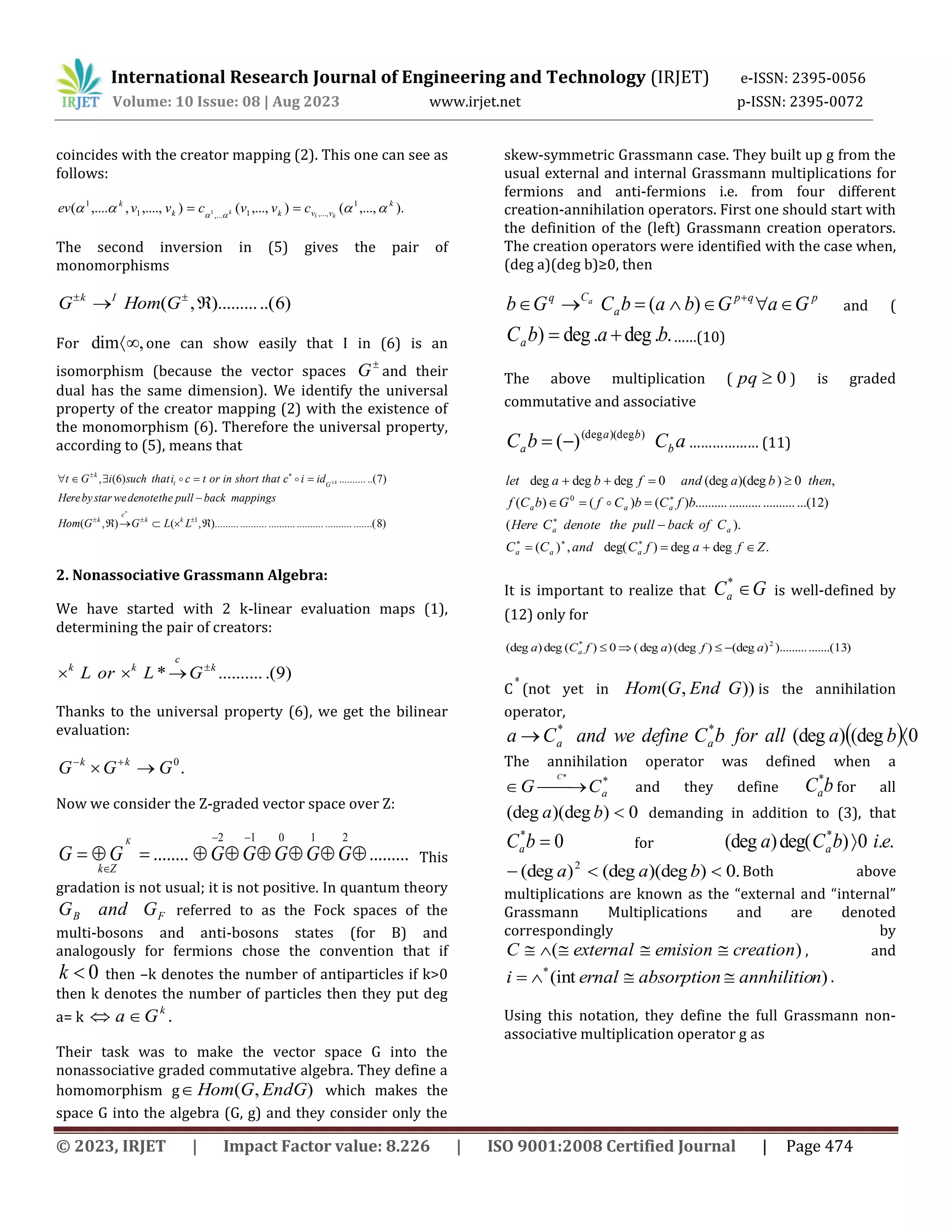 CONSTRUCTION OF NONASSOCIATIVE GRASSMANN ALGEBRA | PDF