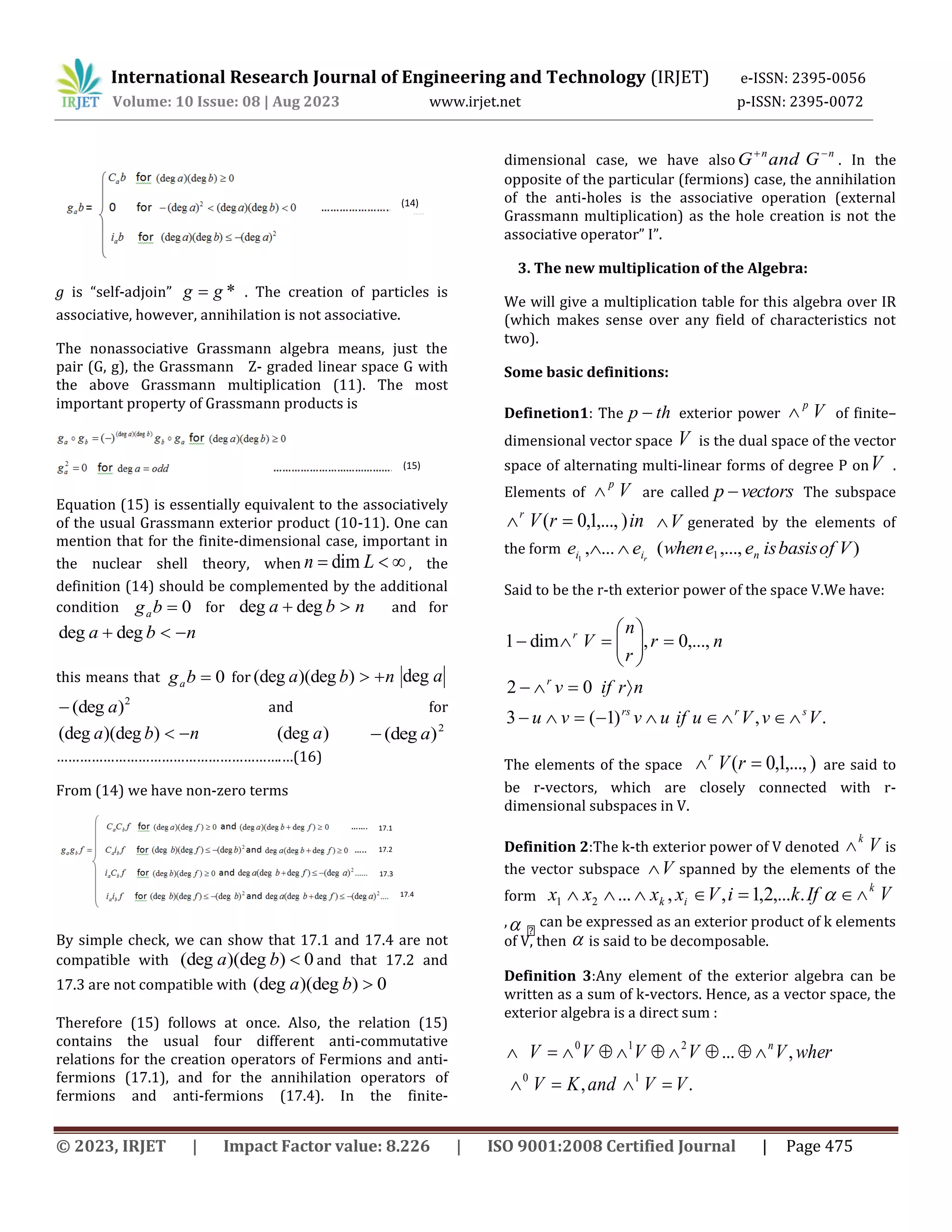 CONSTRUCTION OF NONASSOCIATIVE GRASSMANN ALGEBRA | PDF